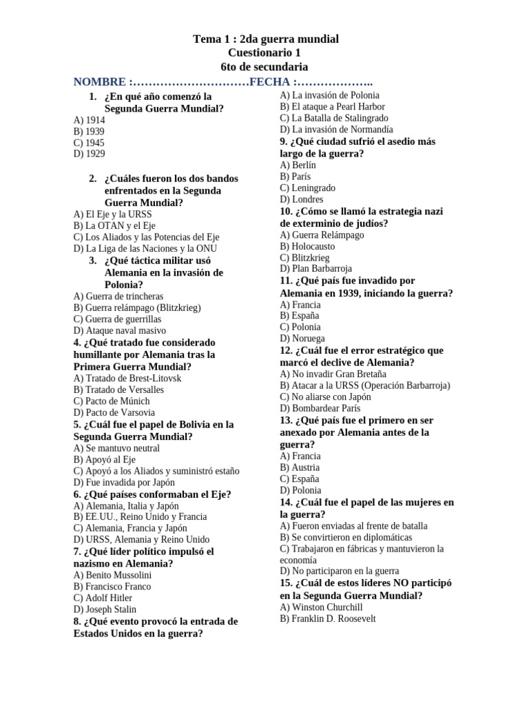 6TO 2DA GM CUEST 1 (Recuperado Automáticamente) | PDF | Segunda Guerra Mundial | Alemania nazi