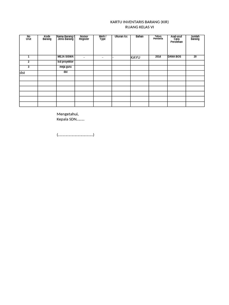 Contoh Form Kir | PDF