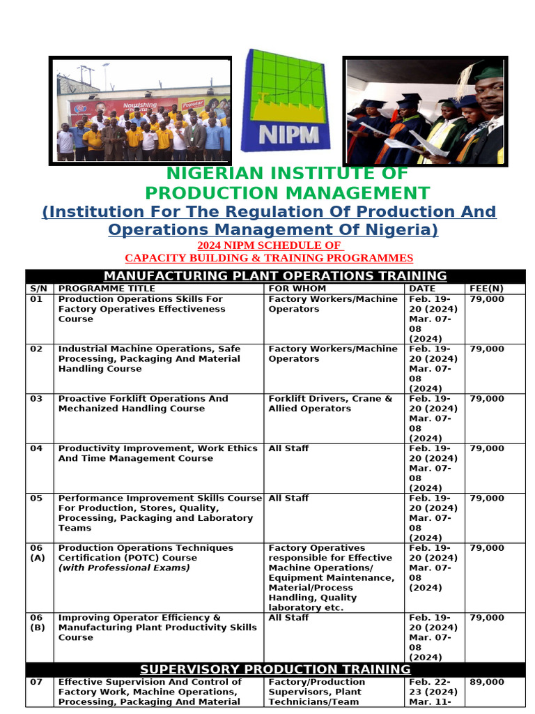 NIPM 2024 Training Program Schedule | PDF | Logistics | Warehouse