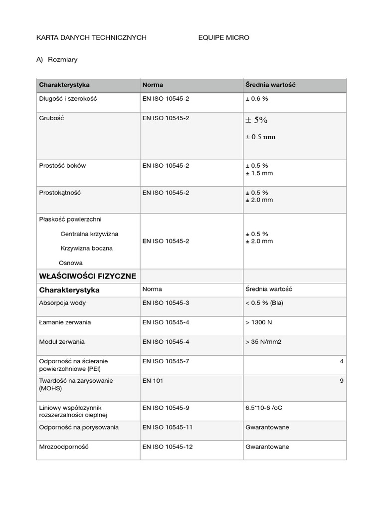 Karta Techniczna Micro Equipe | PDF