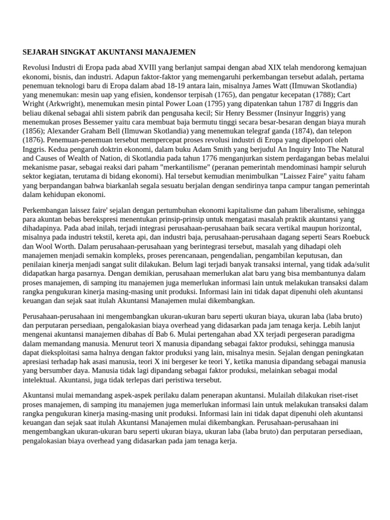 Sejarah dan Evolusi Akuntansi Manajemen | PDF