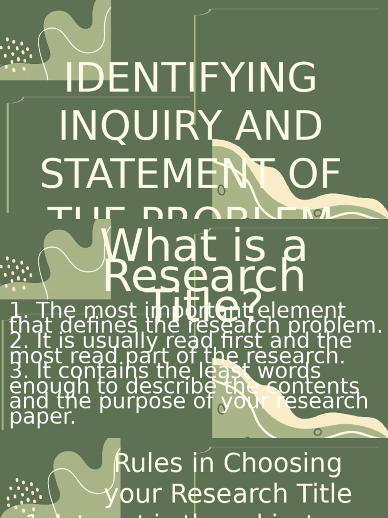 Identifying Inquiry and Statement of The Problem | PDF | Inquiry | Learning