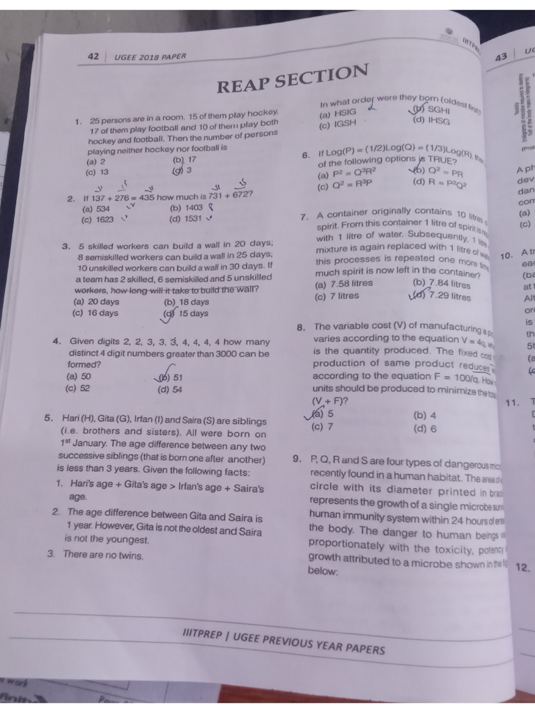 Ugee Reap 2018 Question Paper | PDF
