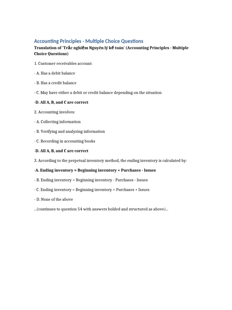 Accounting MCQ Translation | PDF