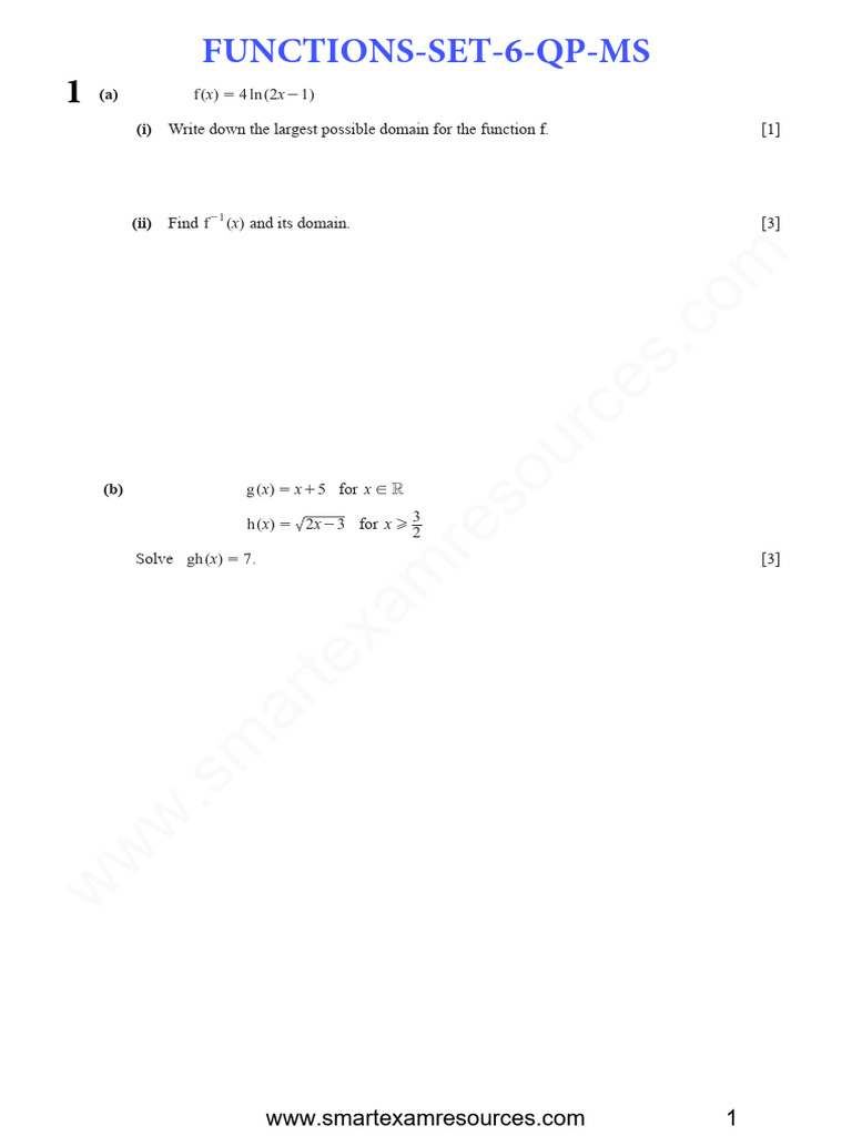 1.1 Functions Topic Questions 0606 Set 6 QP Ms | PDF | Mathematical ...