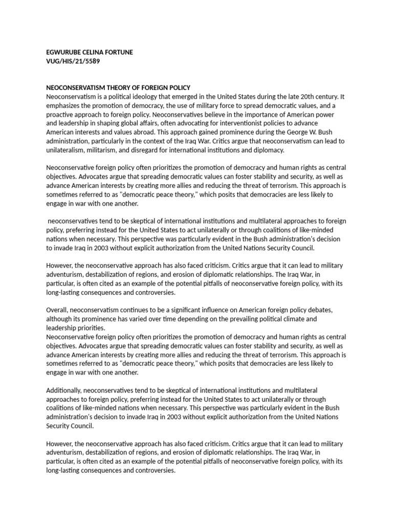 Neoconservatism in U.S. Foreign Policy | PDF | Neoconservatism ...