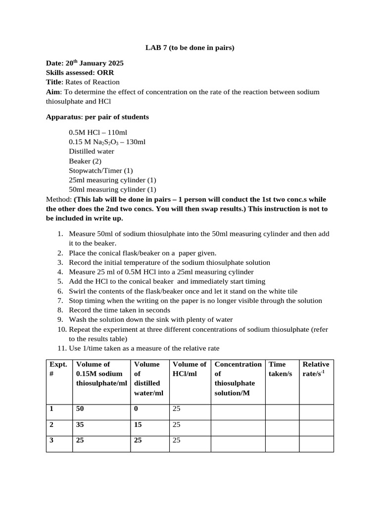 LAB 7 Rates of reaction (1) | PDF