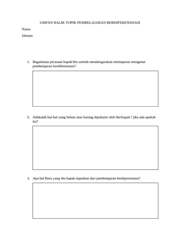 Umpan Balik Topik Pembelajaran Berdiferensisasi | PDF