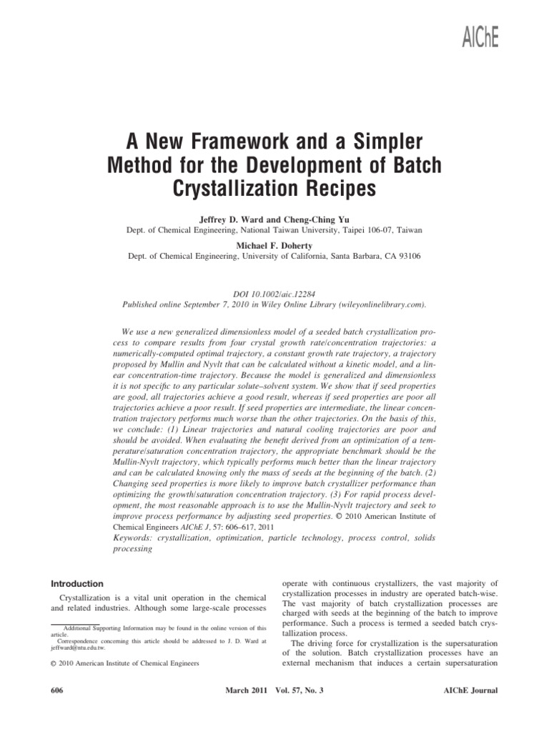 A New Framework and A Simpler Method For The Development of Batch Crystallization Recipes | PDF ...