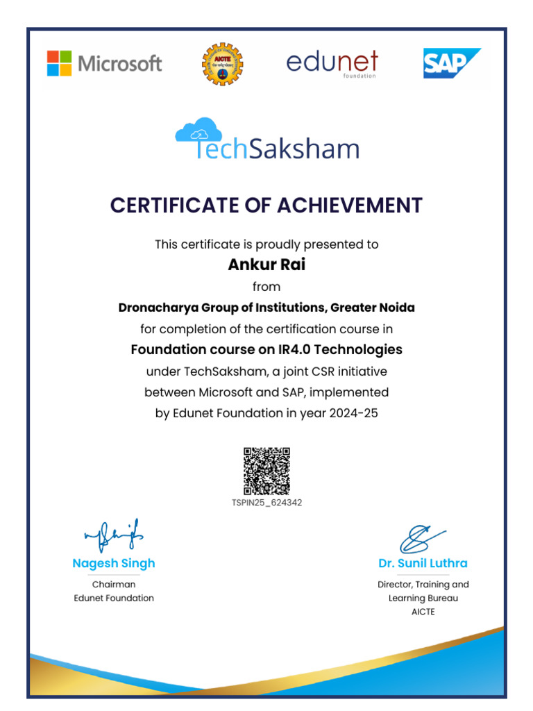 Ankur Rai - Foundation Course On IR4.0 Technologies | PDF