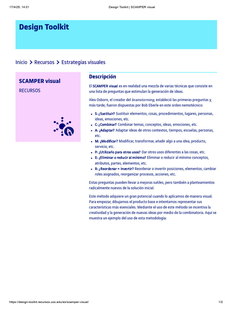 Design Toolkit - SCAMPER Visual | PDF | Creatividad | Cognición