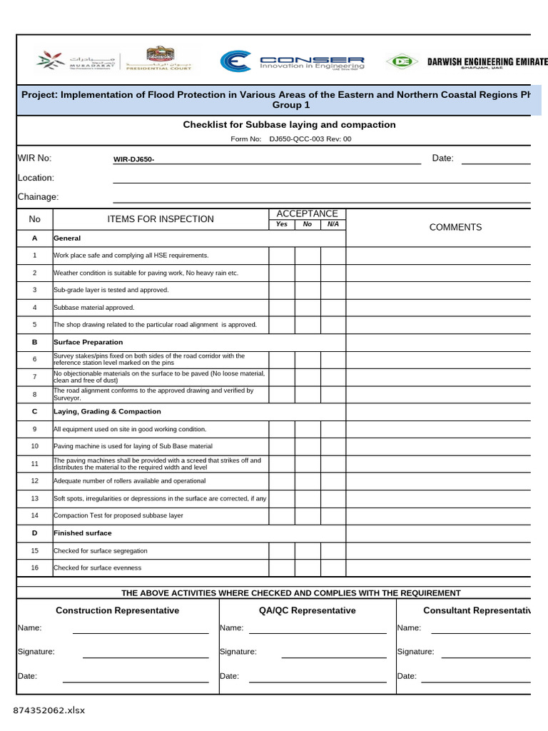 DJ650-QCC-003 Rev 00 - Subbase Laying and Compaction | PDF
