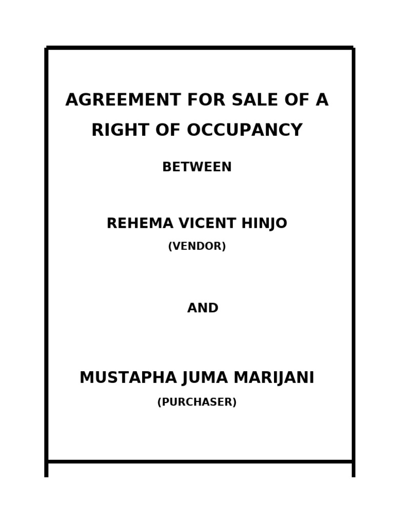 Agreement For Sale of A Right of Occupancy Transfer Forms Sposal ...