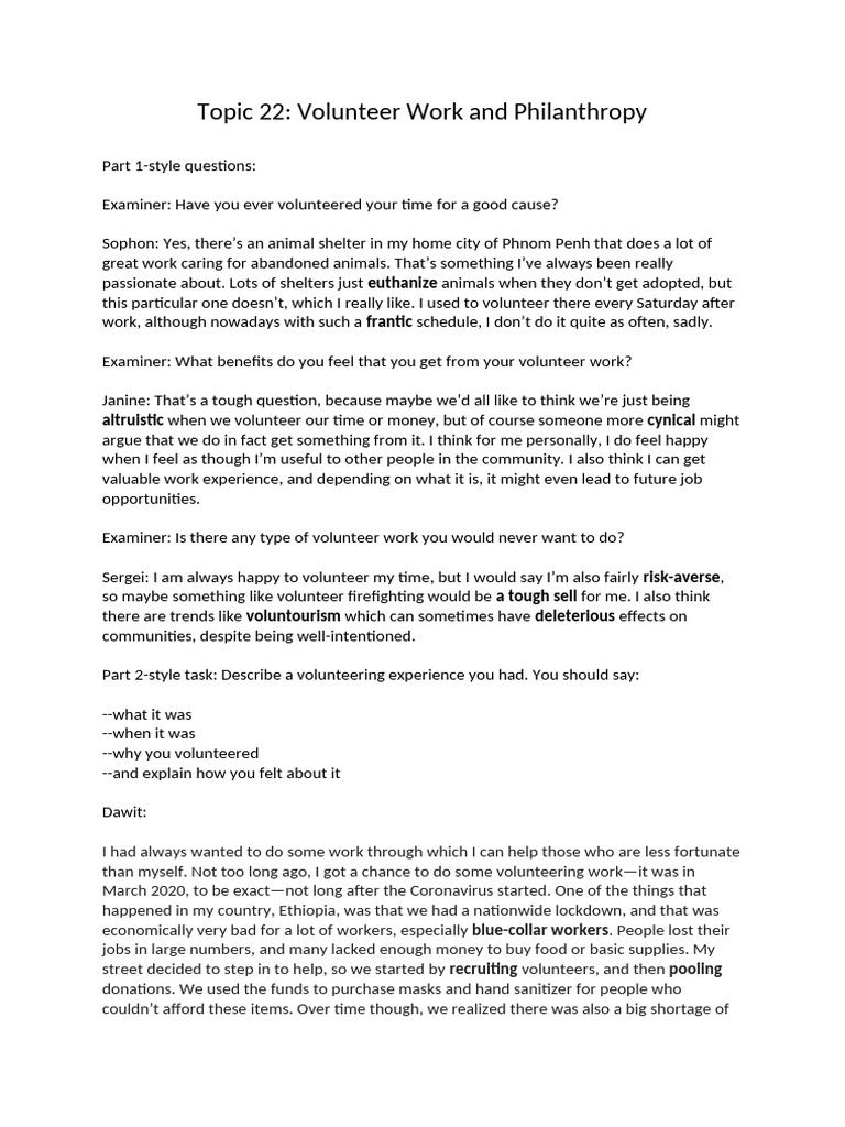 Volunteer Work and Its Impact | PDF