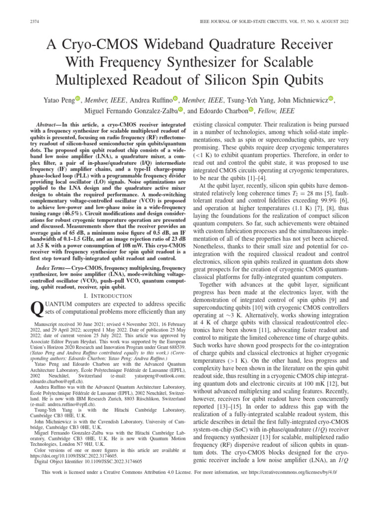 A Cryo-CMOS Wideband Quadrature Receiver With Frequency Synthesizer For ...