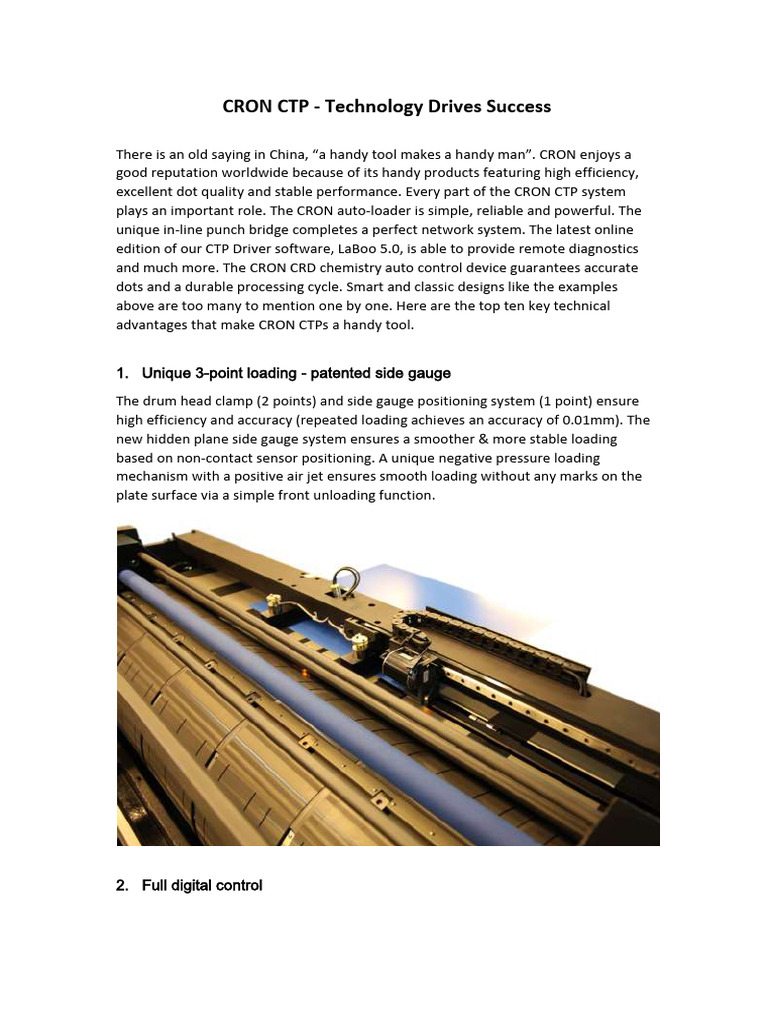 CRON CTP Brochure: Key Advantages | PDF | Laser | Manufactured Goods