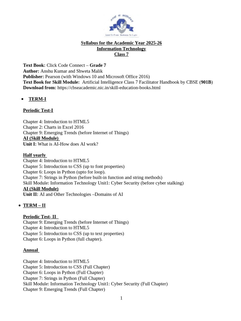 Class 7 IT Syllabus For Academic Year 2025-26 | PDF