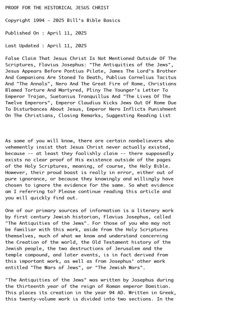 Proof For The Historical Jesus Christ | PDF | Josephus | Suetonius