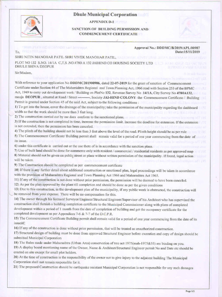 1 Commencement Certificates - NA Order For Plotted Development | PDF
