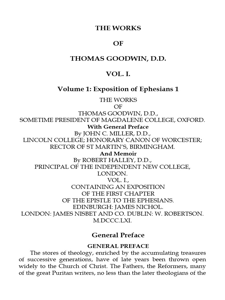 Thomas Goodwin - The Works of Thomas Goodwin, Vol. 1 | PDF | Sermon | Jesus