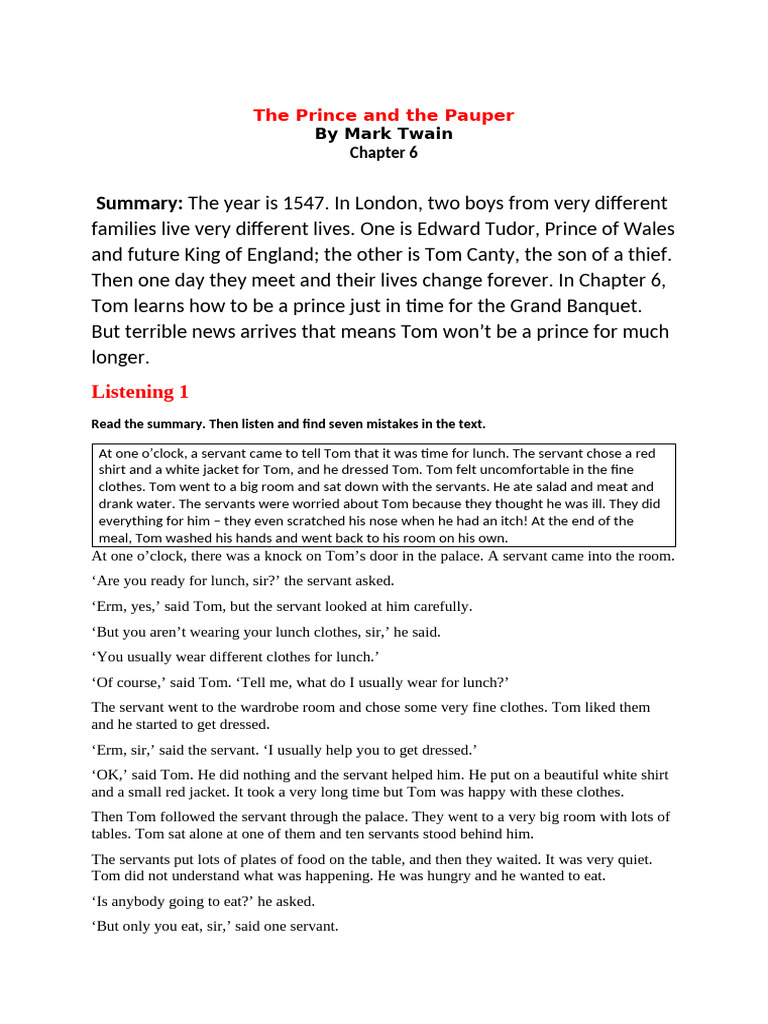 Prince and Pauper Chapter 6 | PDF | Lunch | The Prince And The Pauper