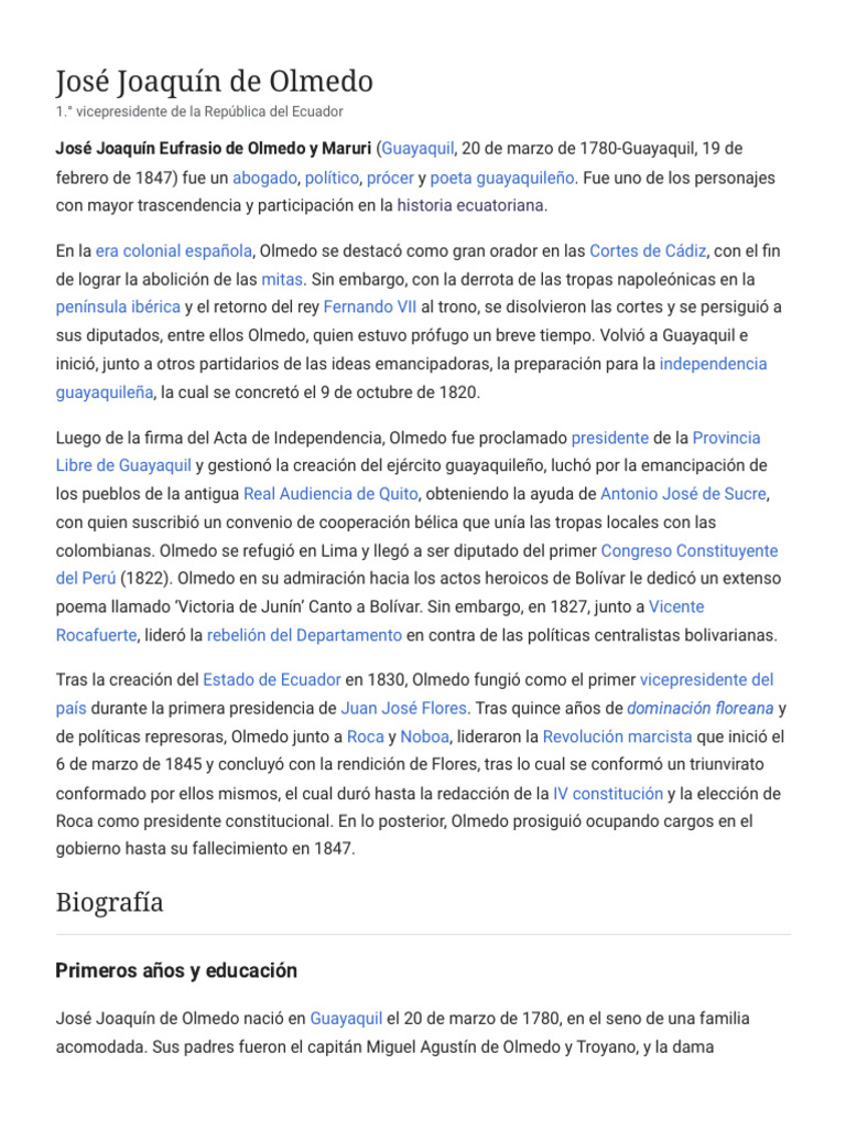 José Joaquín de Olmedo - Wikipedia, La Enciclopedia Libre | PDF | Ecuador