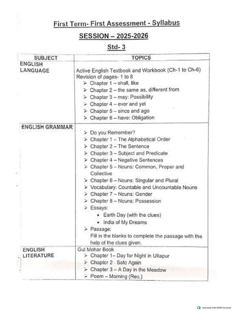 2025-2026 Class 3 Ist Term Ist Assessment | PDF