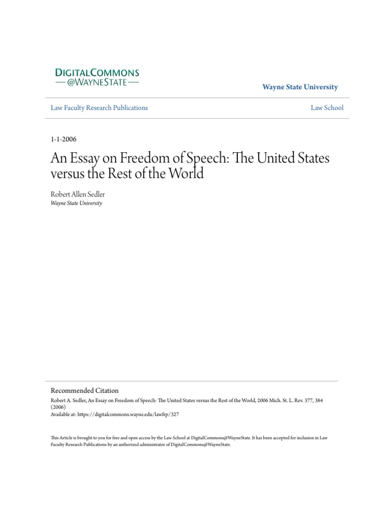 An Essay On Freedom of Speech - The United States Vs The Rest of The ...