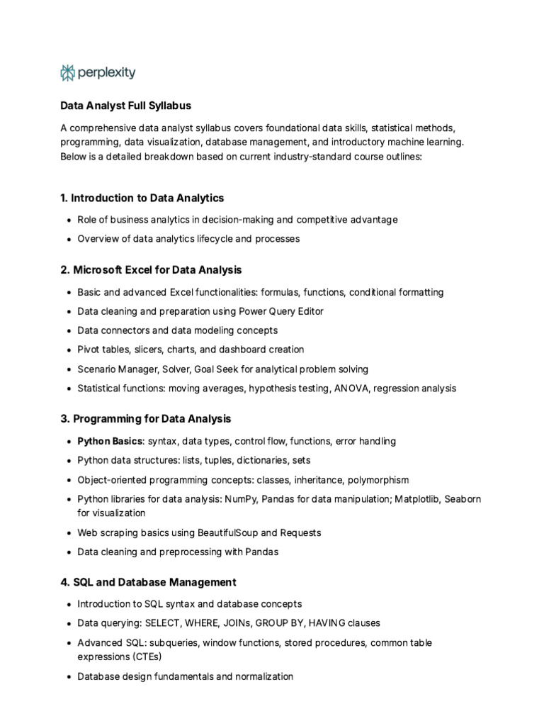 Data Analyst Full Syllabus 2025 | PDF | Machine Learning | Data Analysis