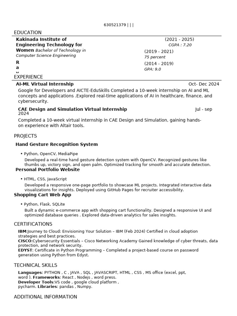 P Chitti Kalyani Resume | PDF | Python (Programming Language) | Cloud Computing