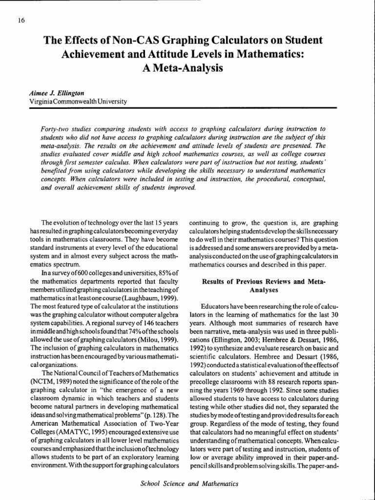 The Effects of Non-CAS Graphing Calculators On Student Achievement and ...