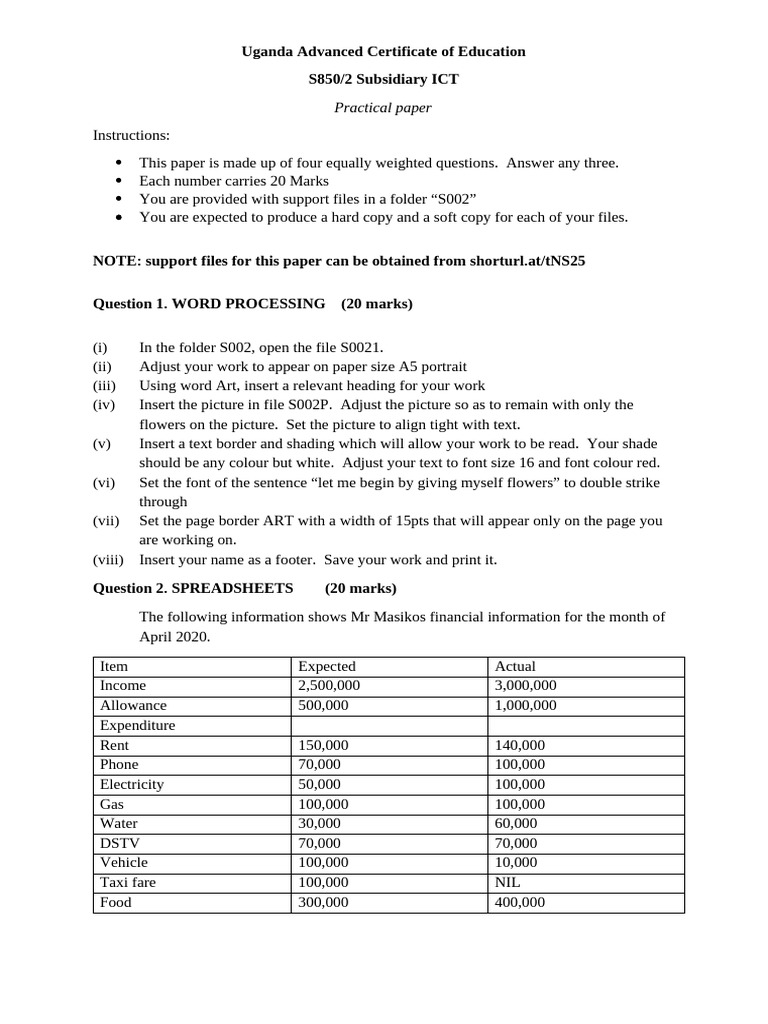 ICT Practical Exam Instructions | PDF