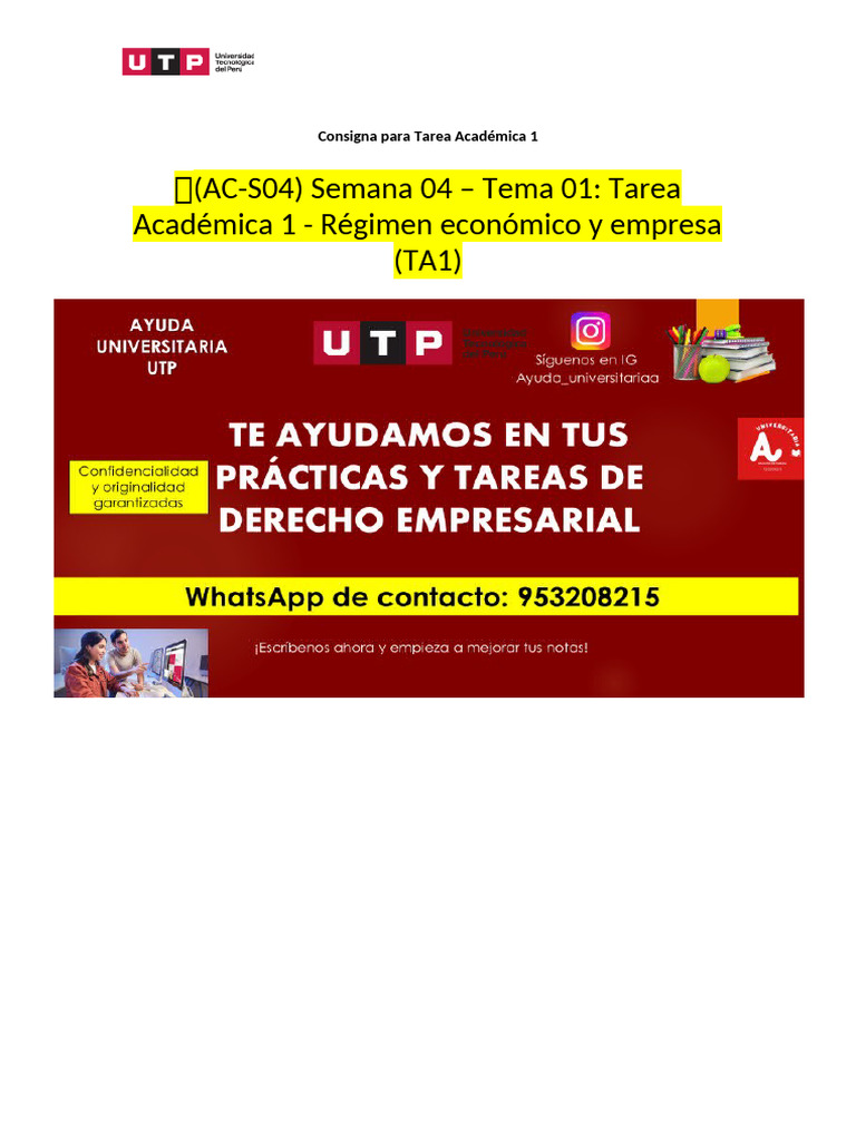 (AC-S04) Semana 04 – Tema 01 Tarea Académica 1 - Régimen económico y empresa (TA1) | PDF ...