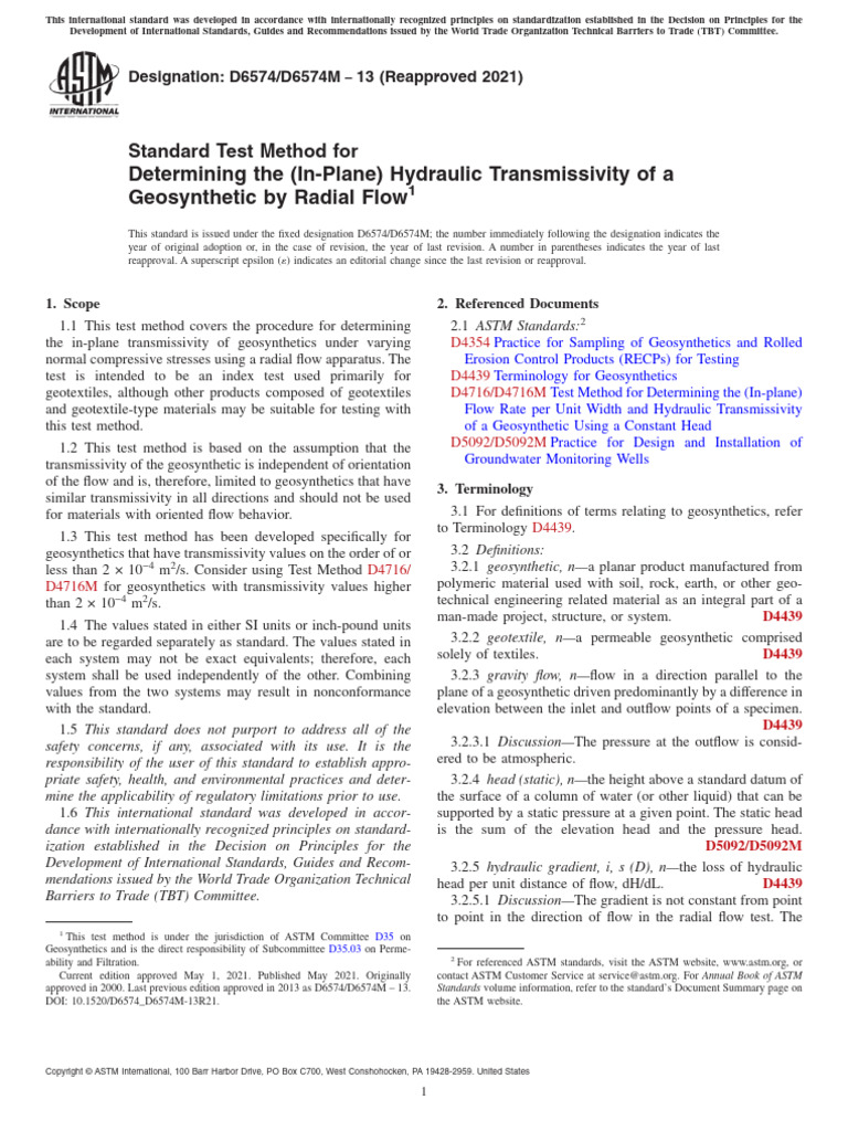 D 6574-13 2021 Standard Test Method For Determining The (In-Plane ...