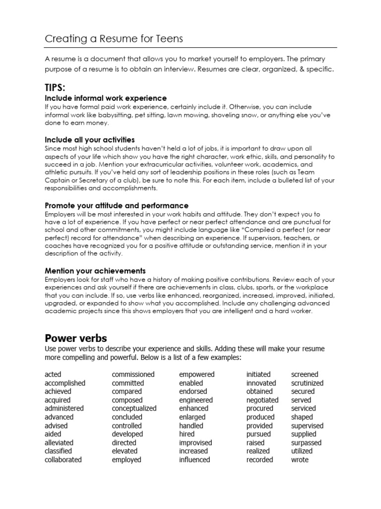 Resume Tips for Teens: A Guide | PDF | Résumé