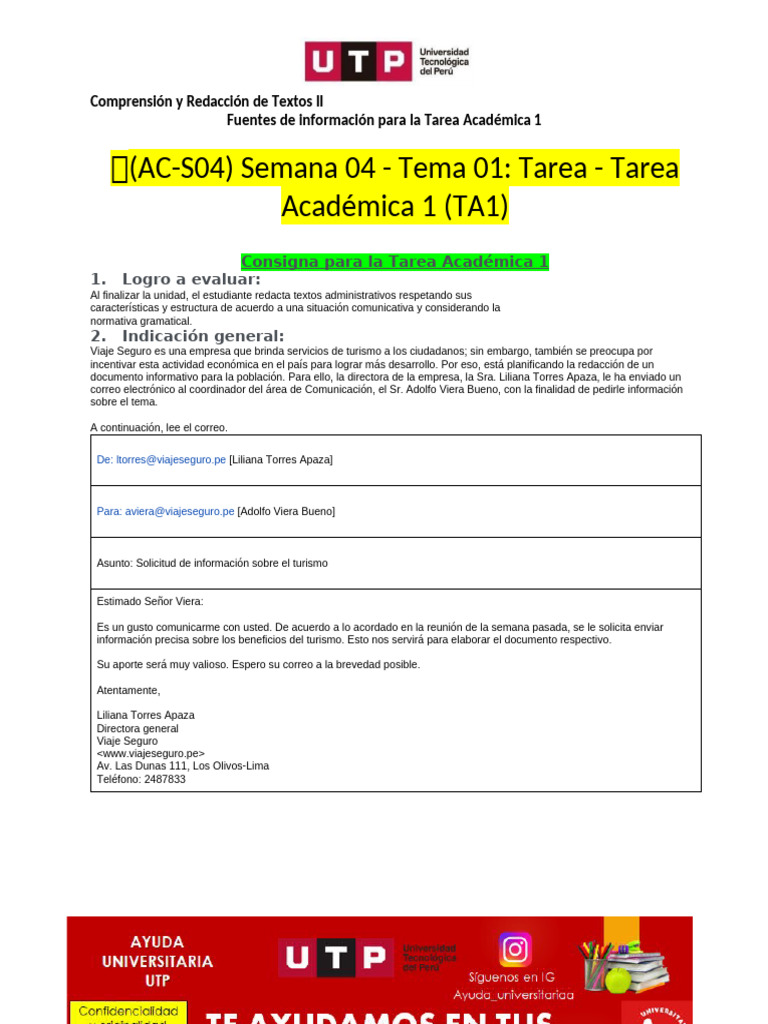 (AC-S04) Semana 04 - Tema 01 Tarea - Tarea Académica 1 (TA1) NOTA 20 | PDF | Turismo | Economias