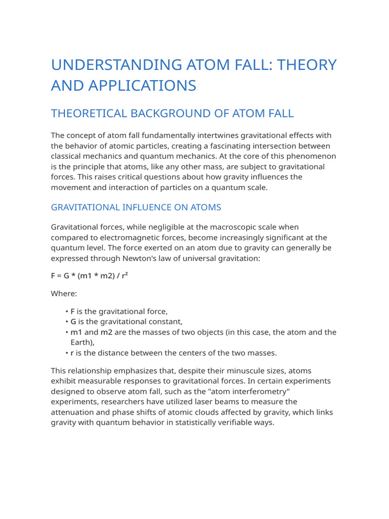 Atom Fall: Theory and Applications | PDF | Gravity | Force