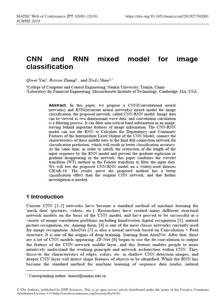 CNN and RNN Mixed Model For Image Classification | PDF | Wavelet ...