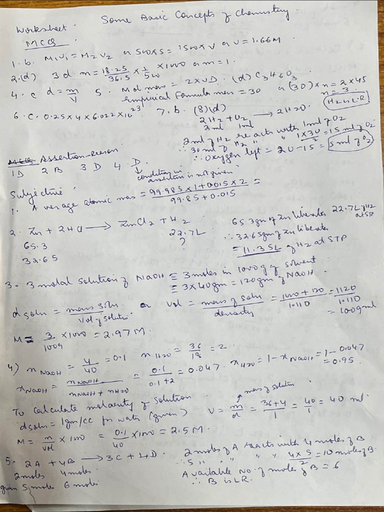 Basic Concepts - Worksheet Solutions | PDF