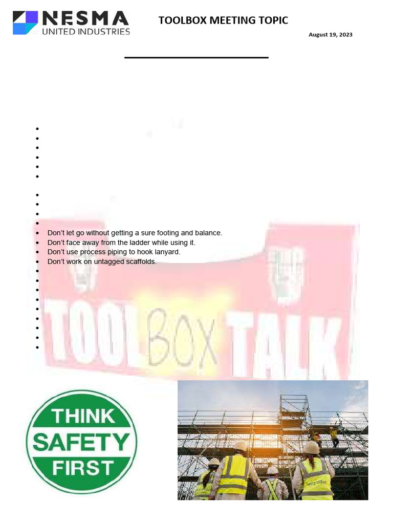 TBT Topic Safe Work On Scaffold | PDF