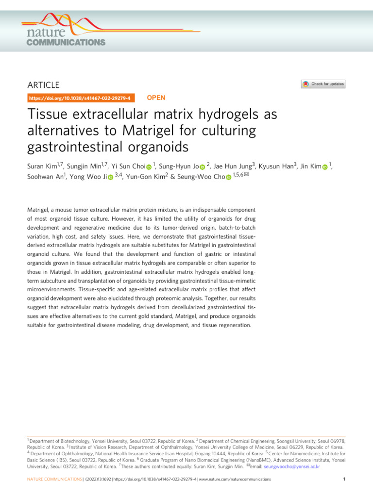 Tissue Extracellular Matrix Hydrogels As Alternatives To Matrigel For ...