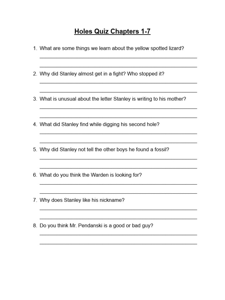Holes Quiz Chapters 8-13 | PDF