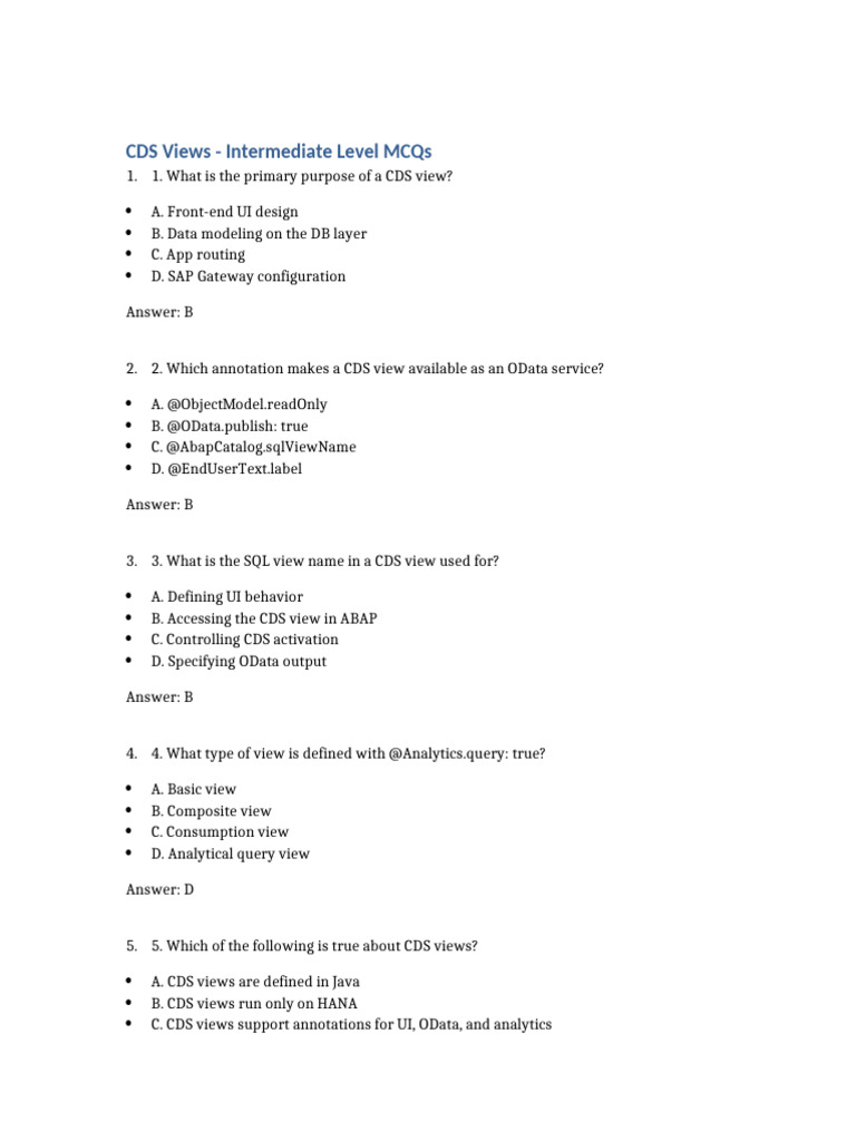 CDS Views Intermediate MCQs | PDF