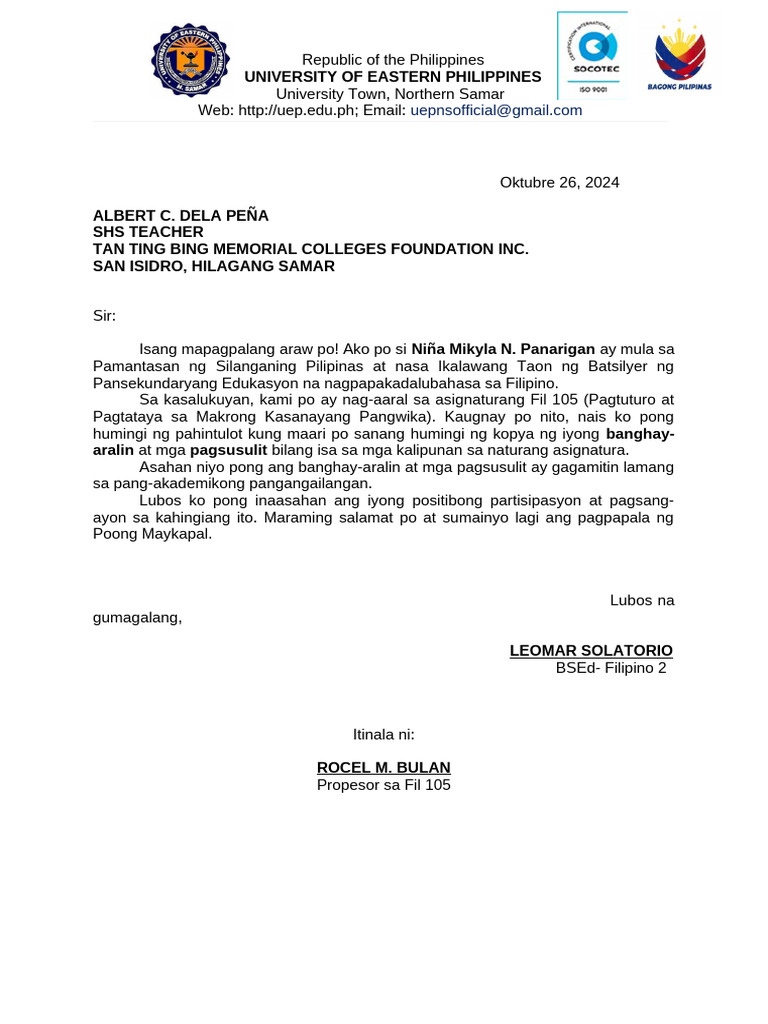 Liham Pahintulot Final | PDF