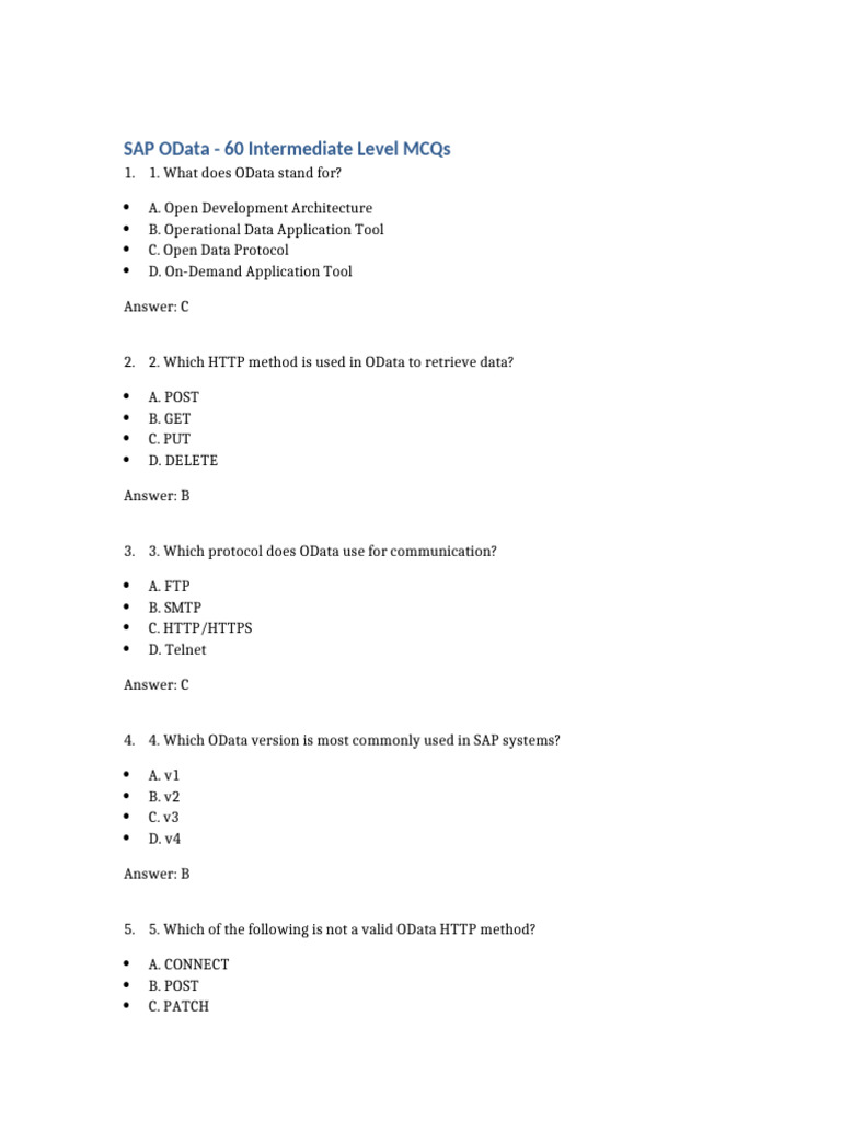 SAP OData 60 Intermediate MCQs | PDF | Annotation | Software