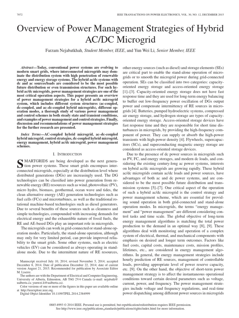 Ref5 Overview of Power Management Strategies of Hybrid AC DC Microgrid | PDF | Distributed ...
