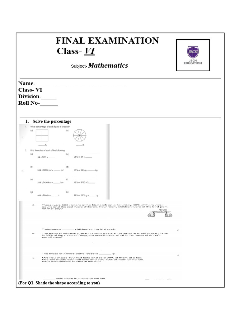Class VI Mathematics Final Exam | PDF