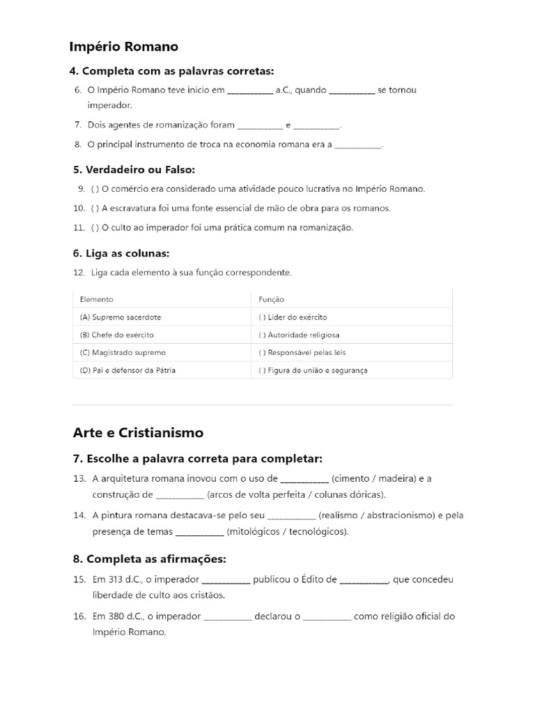 Império Romano-Ficha (2º Periodo) | PDF