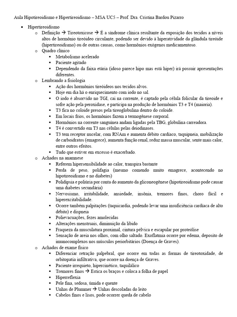 Hipotireoidismo e Hipertireoidismo MSA 2 | PDF | Tireoide | Hipertireoidismo