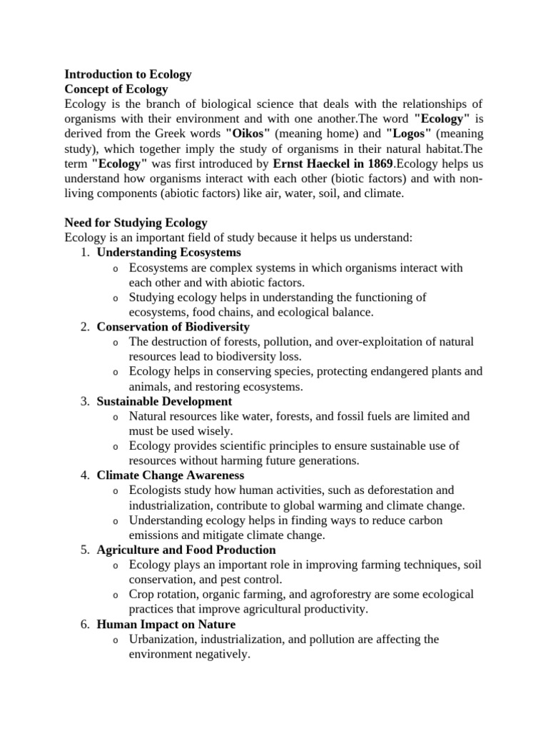 Introduction To Ecology Notes | PDF | Ecosystem | Ecology